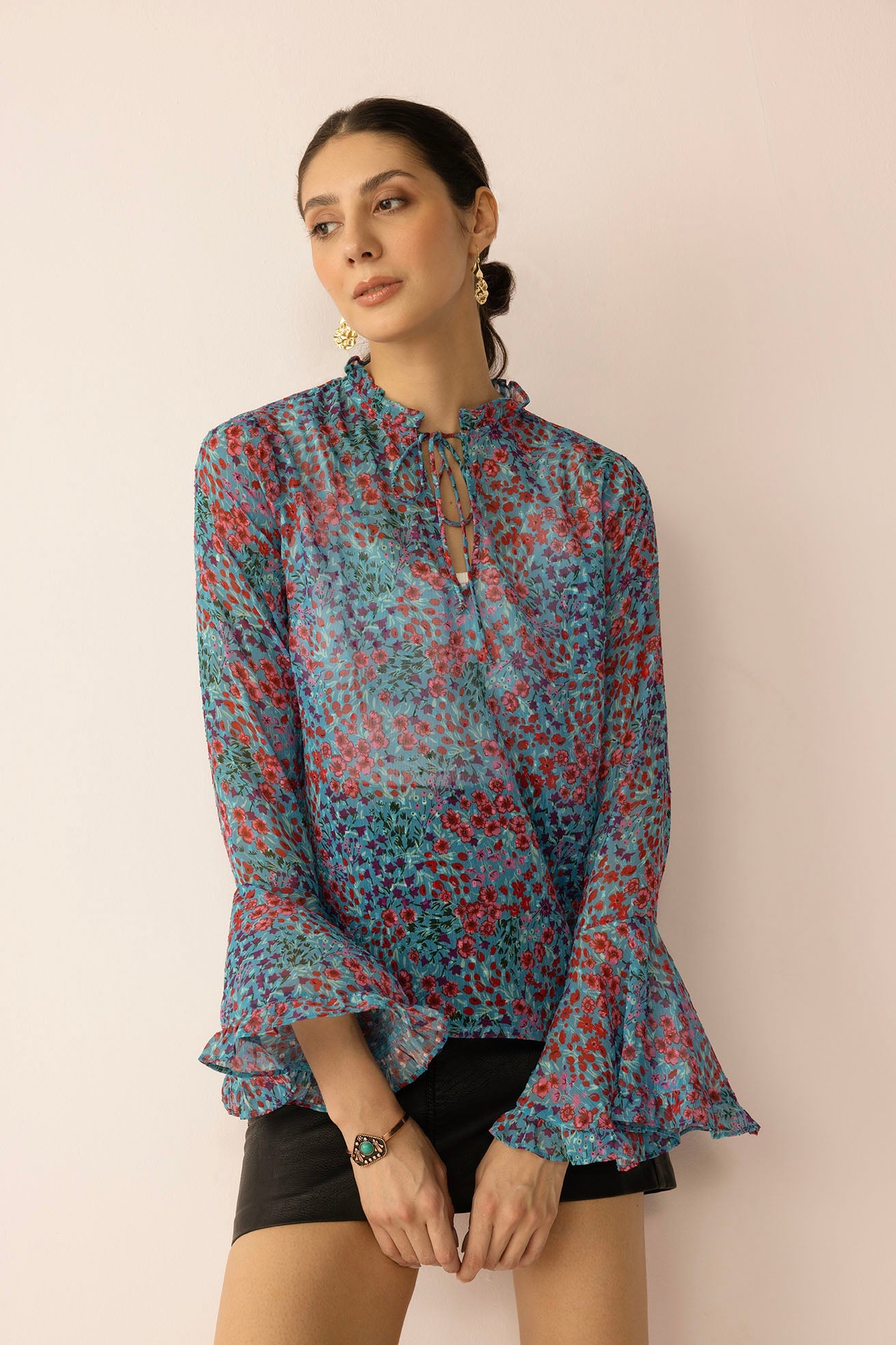 Rosette Reverie Top in Blue